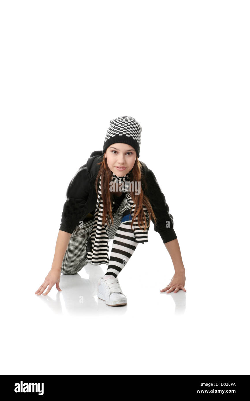 Young funky dancer, isolated on white background Stock Photo - Alamy