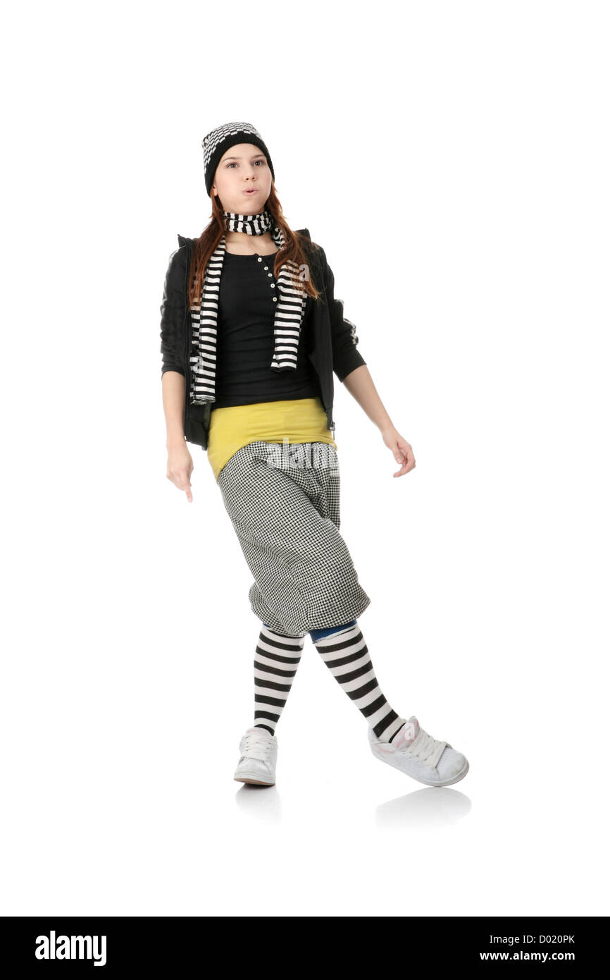 Young funky dancer, isolated on white background Stock Photo - Alamy