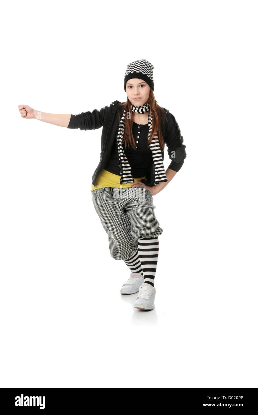 Young funky dancer, isolated on white background Stock Photo - Alamy