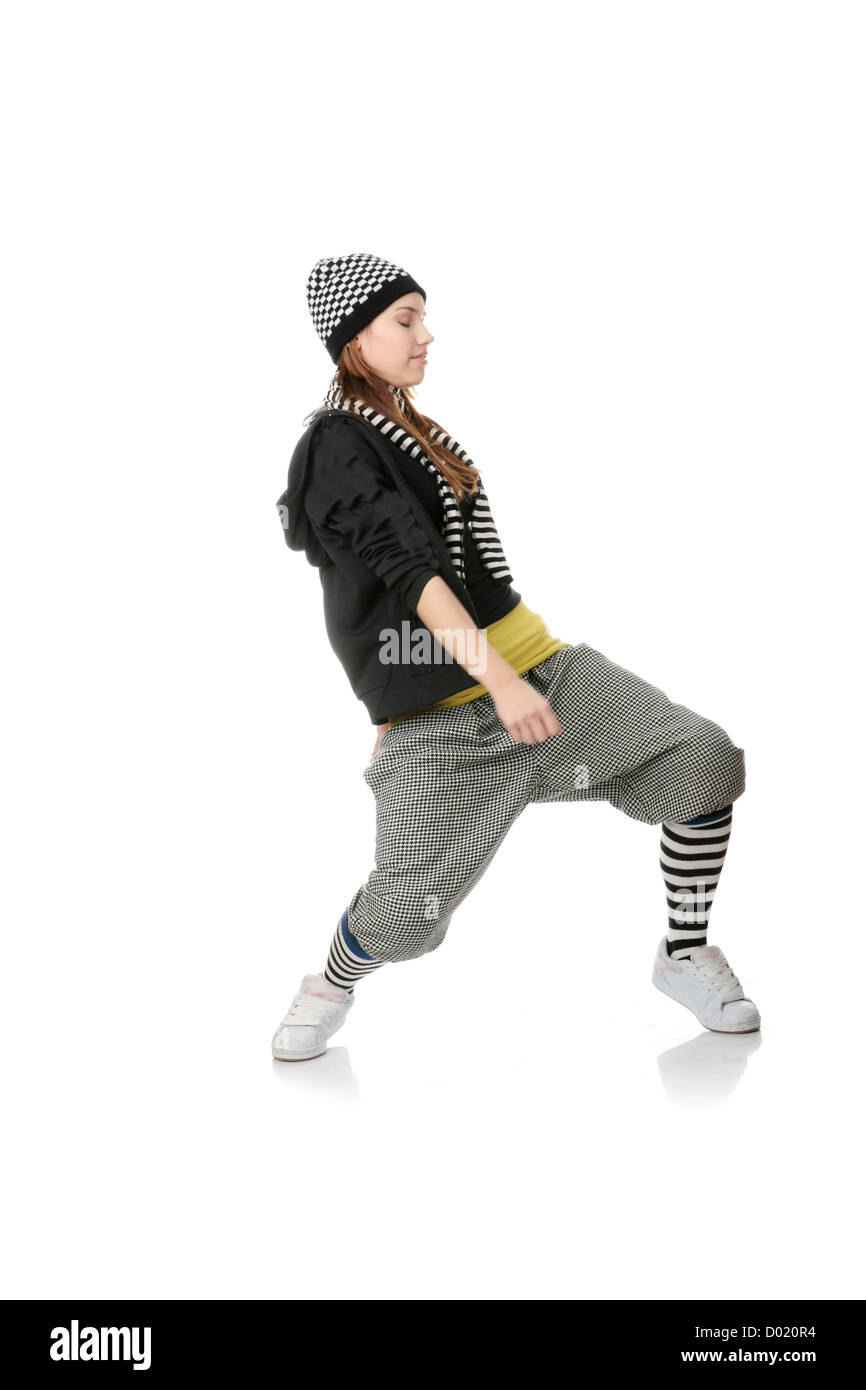 Young funky dancer, isolated on white background Stock Photo - Alamy