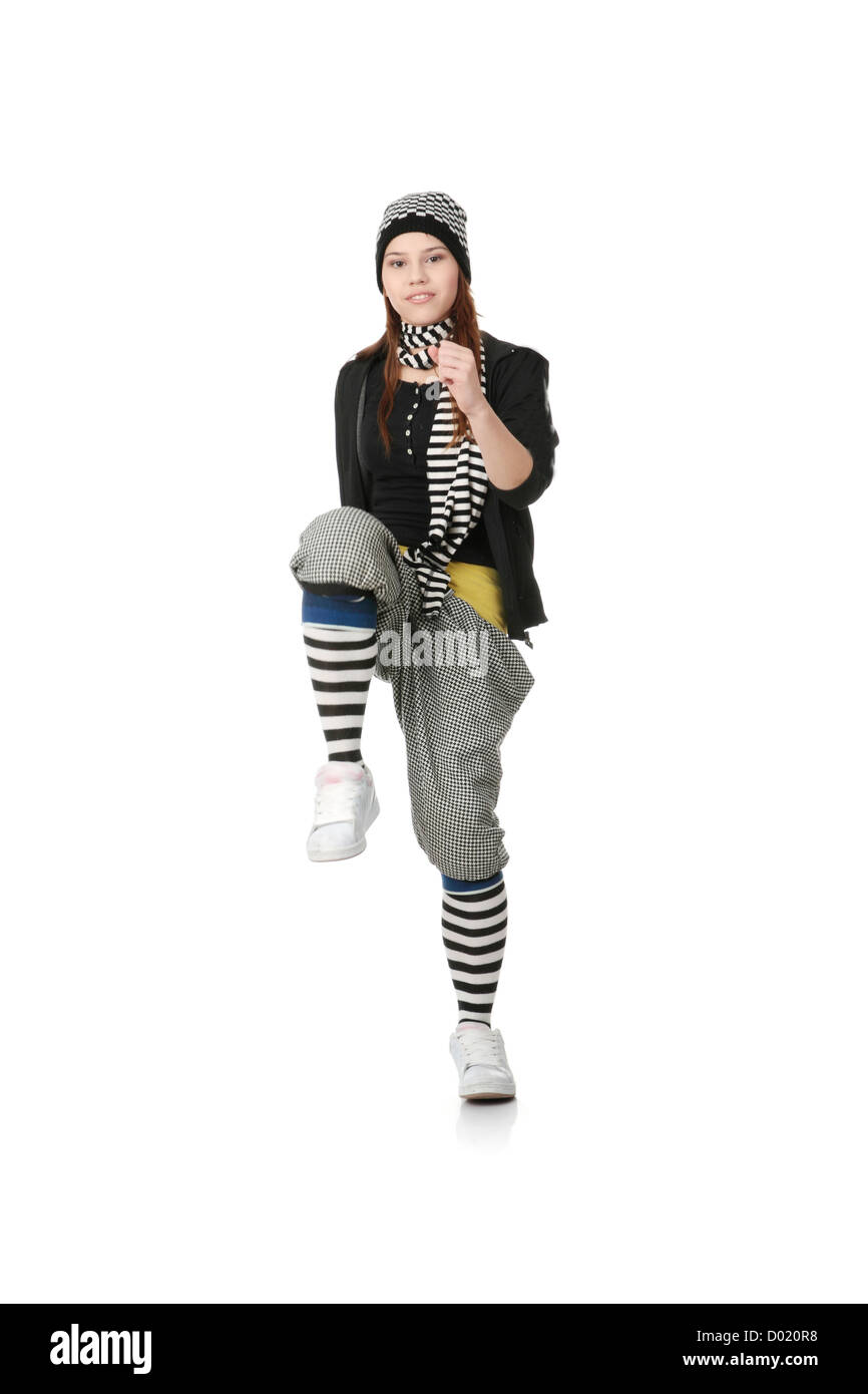 Young funky dancer, isolated on white background Stock Photo - Alamy