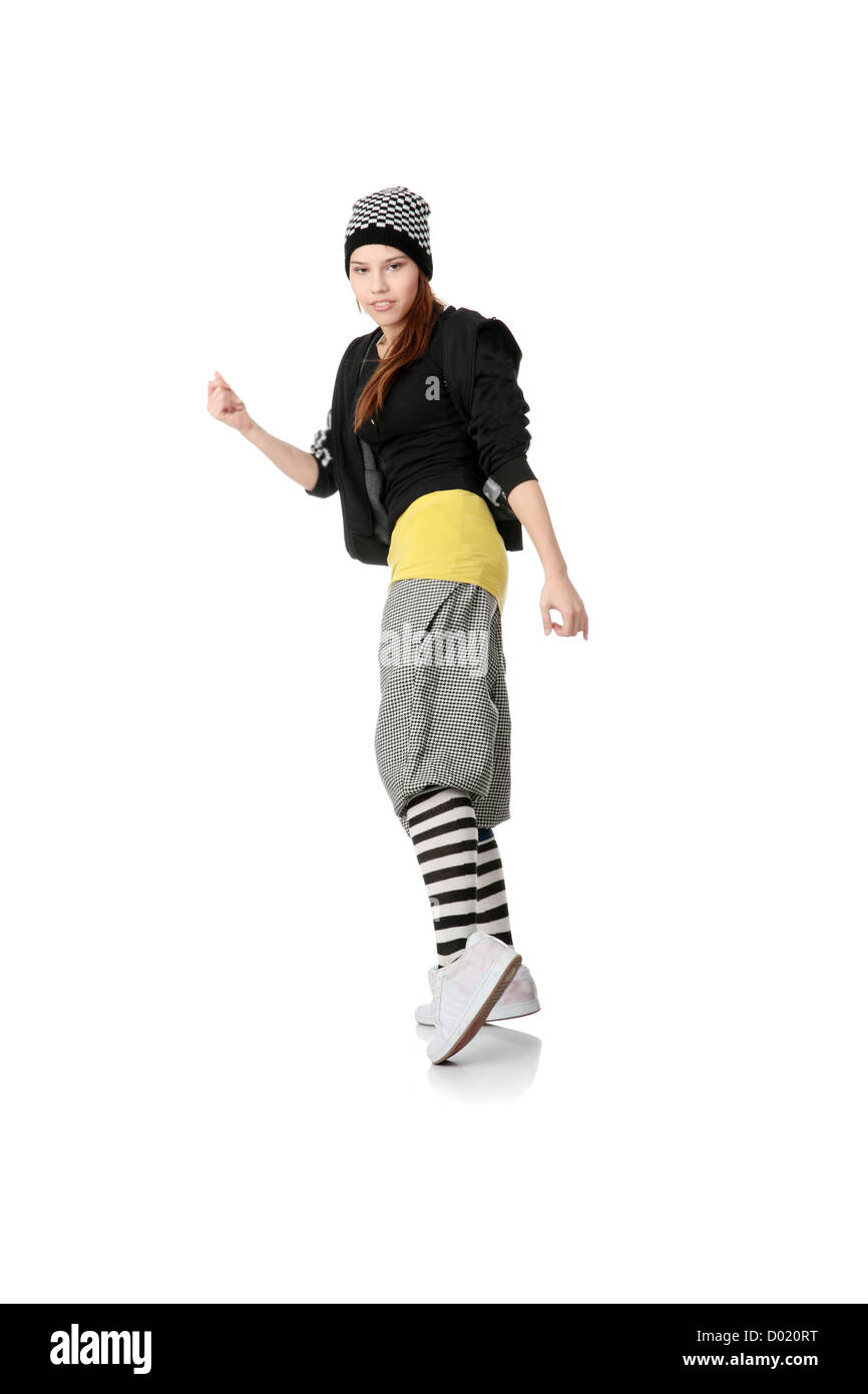 Young funky dancer, isolated on white background Stock Photo - Alamy