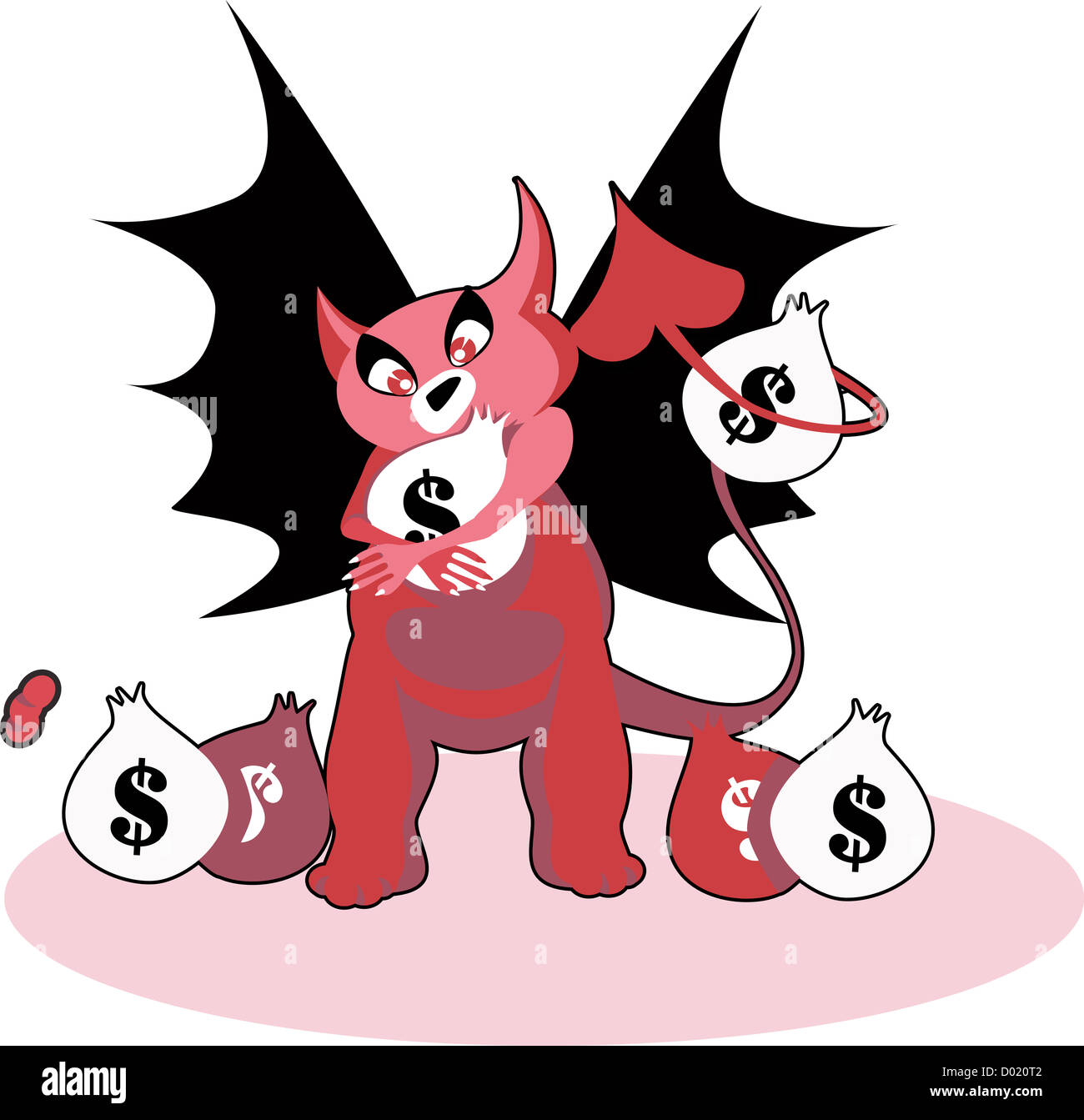 A devilish creature with bags of money Stock Photo - Alamy