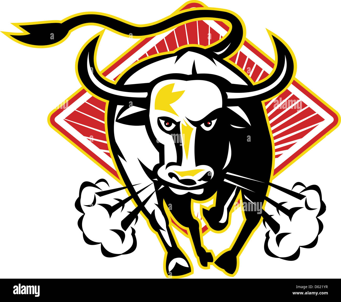 Illustration of a raging bull charging attacking on isolated white ...