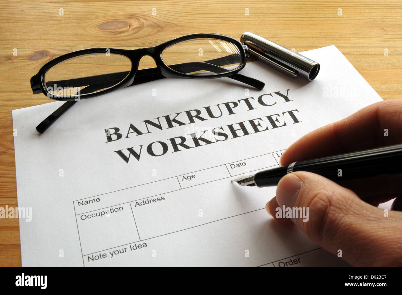 bankruptcy worksheet form or document showing business concept Stock ...