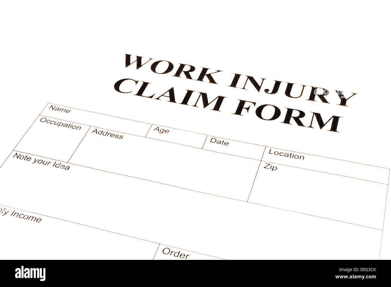 work injury claim form showing business insurance concept Stock Photo ...