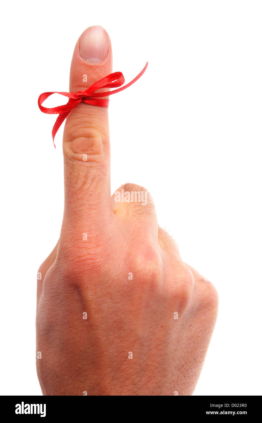 reminder concept with hand and red bow isolated on white background ...