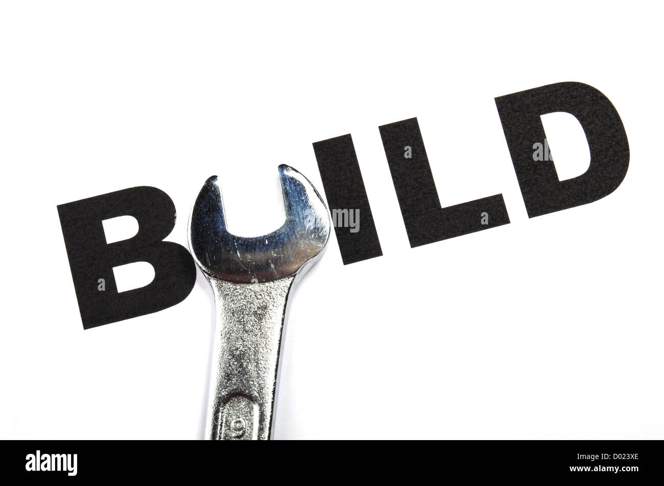 build and tools showing construction concept with word Stock Photo - Alamy