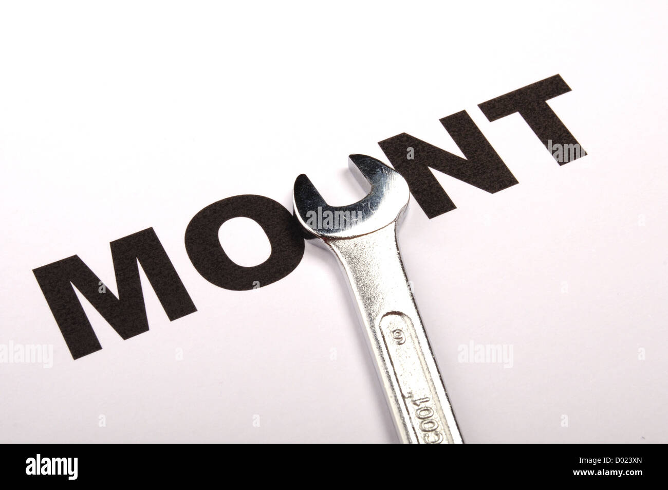 mount or mounting concept with tool and word Stock Photo - Alamy