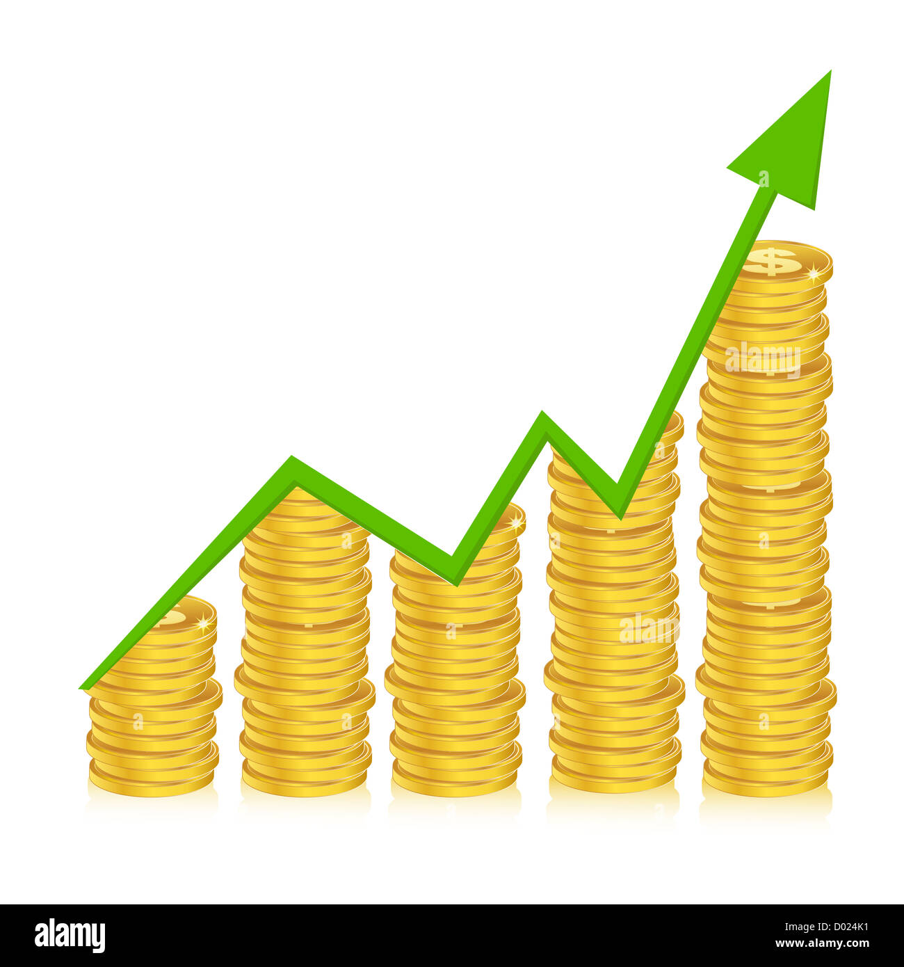 illustration of business graph with coins on white background Stock ...