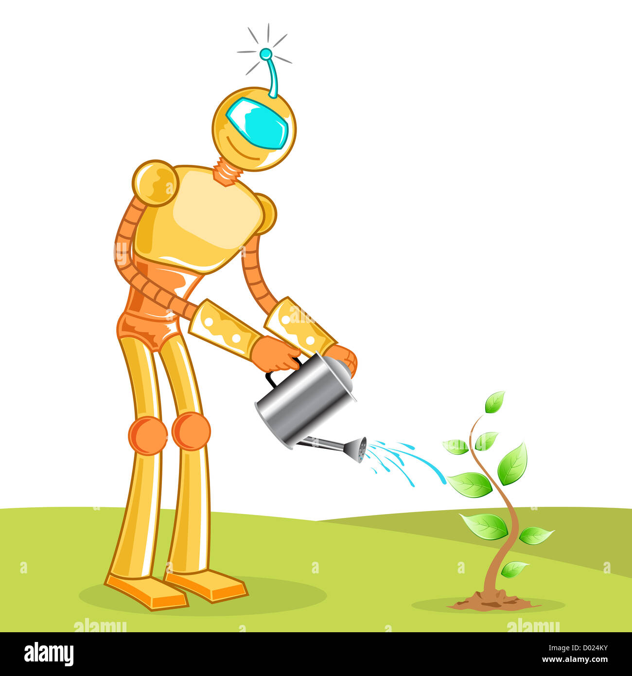 illustration of robot gardening tree Stock Photo - Alamy