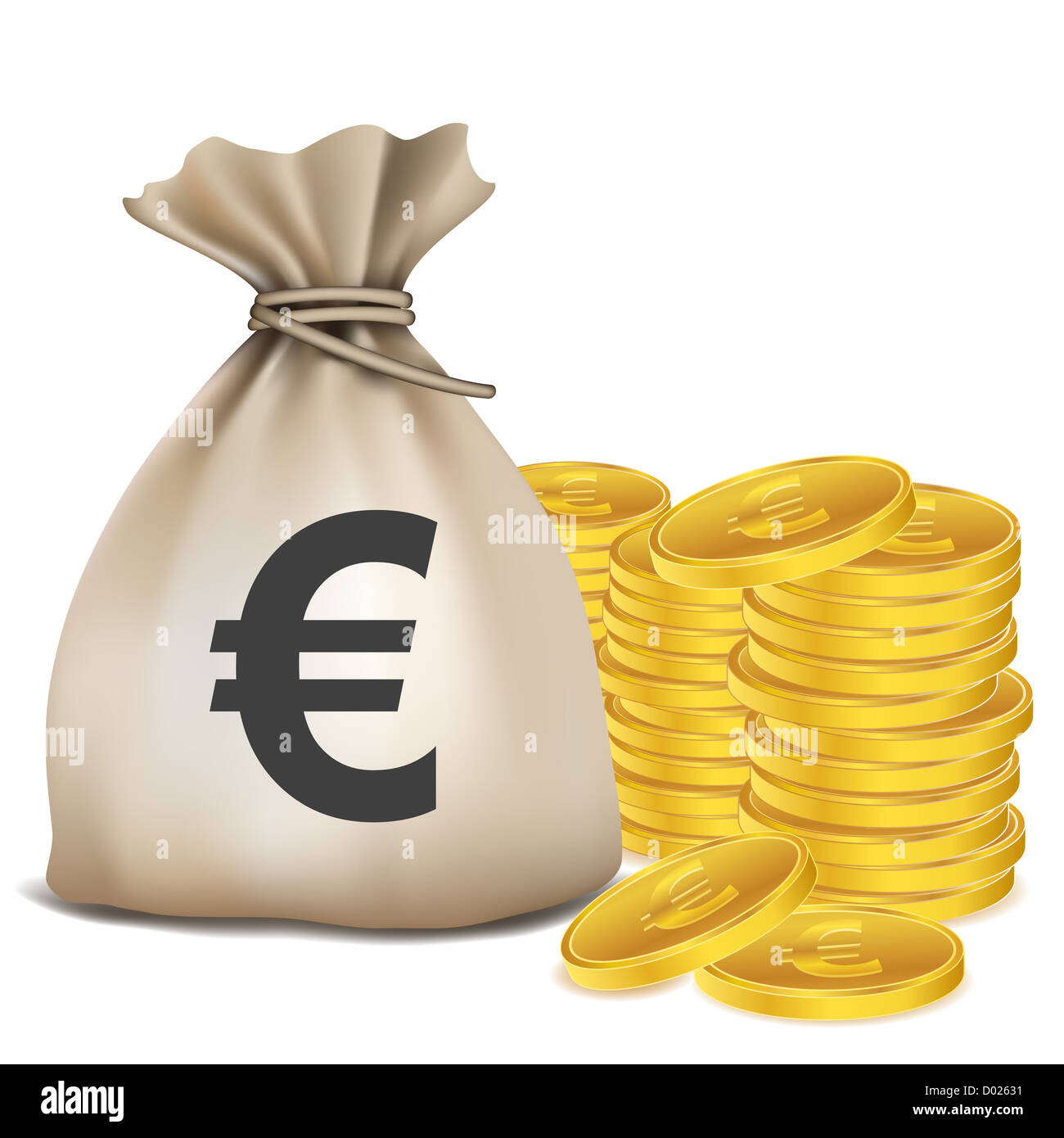 illustration of euro bag coins on white background Stock Photo - Alamy
