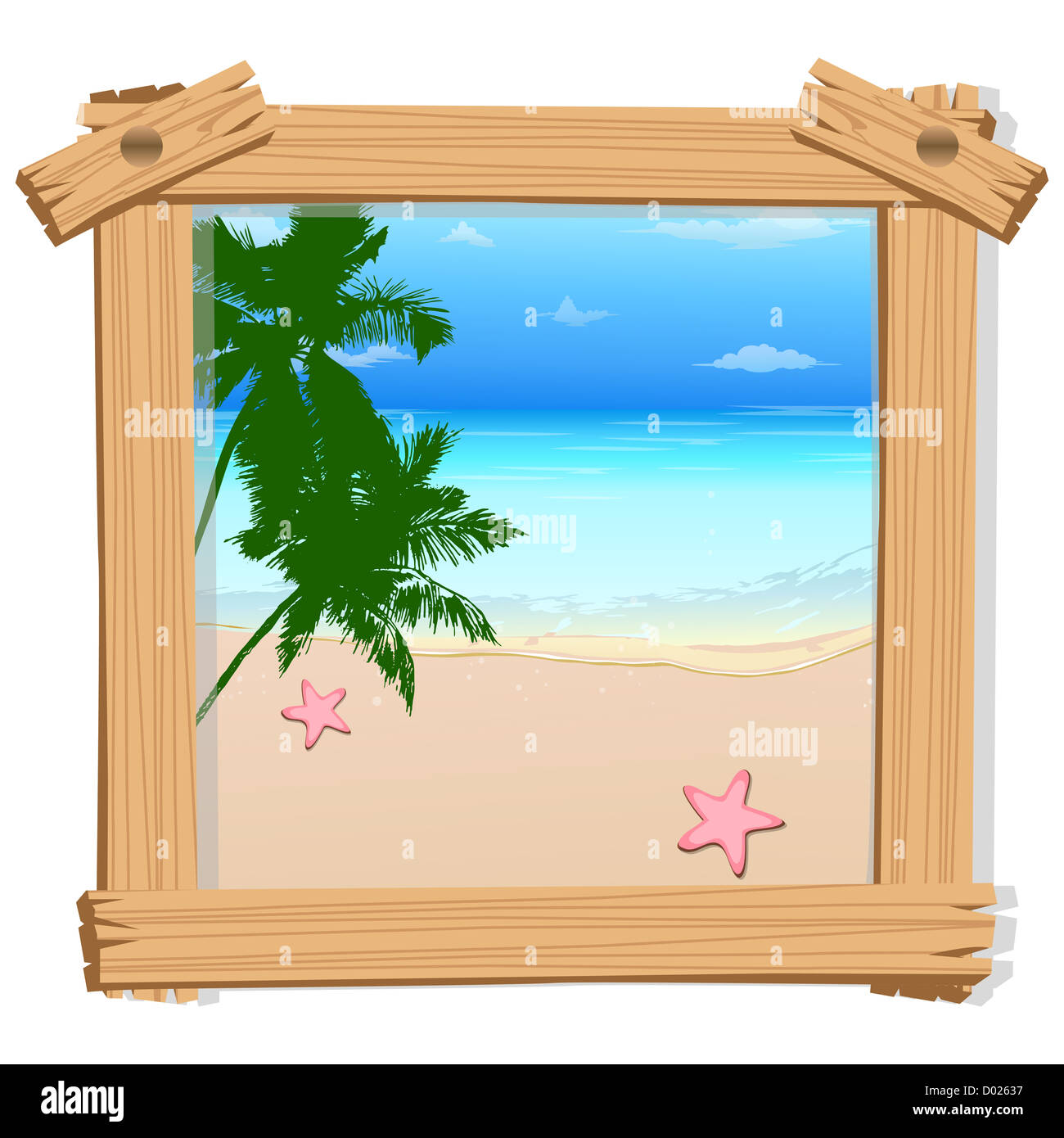 illustration of beach view in photo frame on white background Stock ...