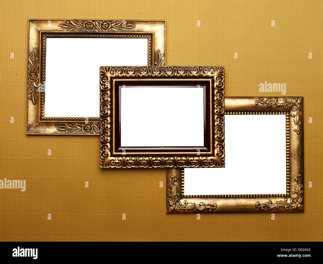 Three Old Picture Frame On Gold Patern, Design Element Stock Photo - Alamy
