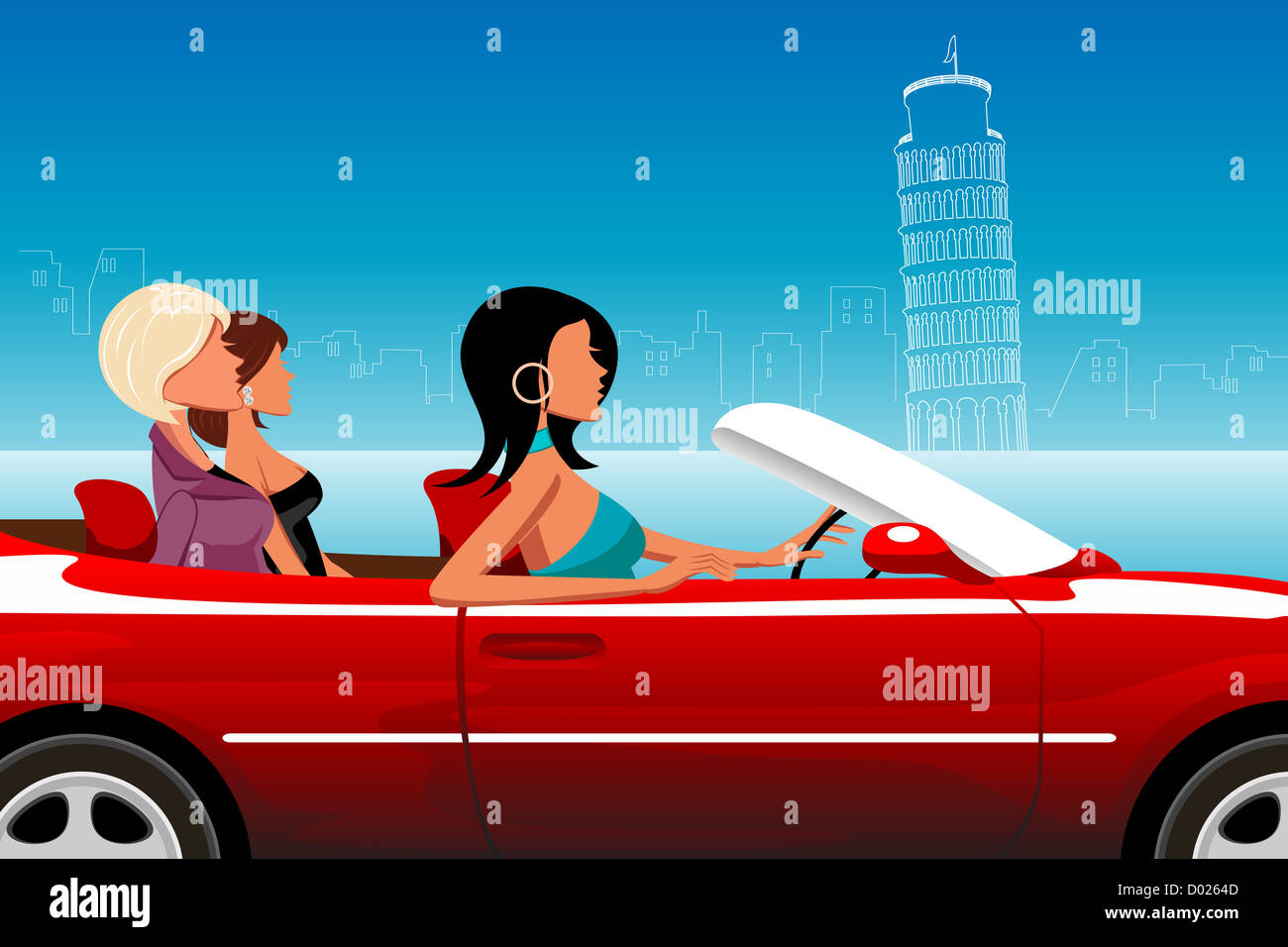 illustration of fashionable lady driving car Stock Photo - Alamy