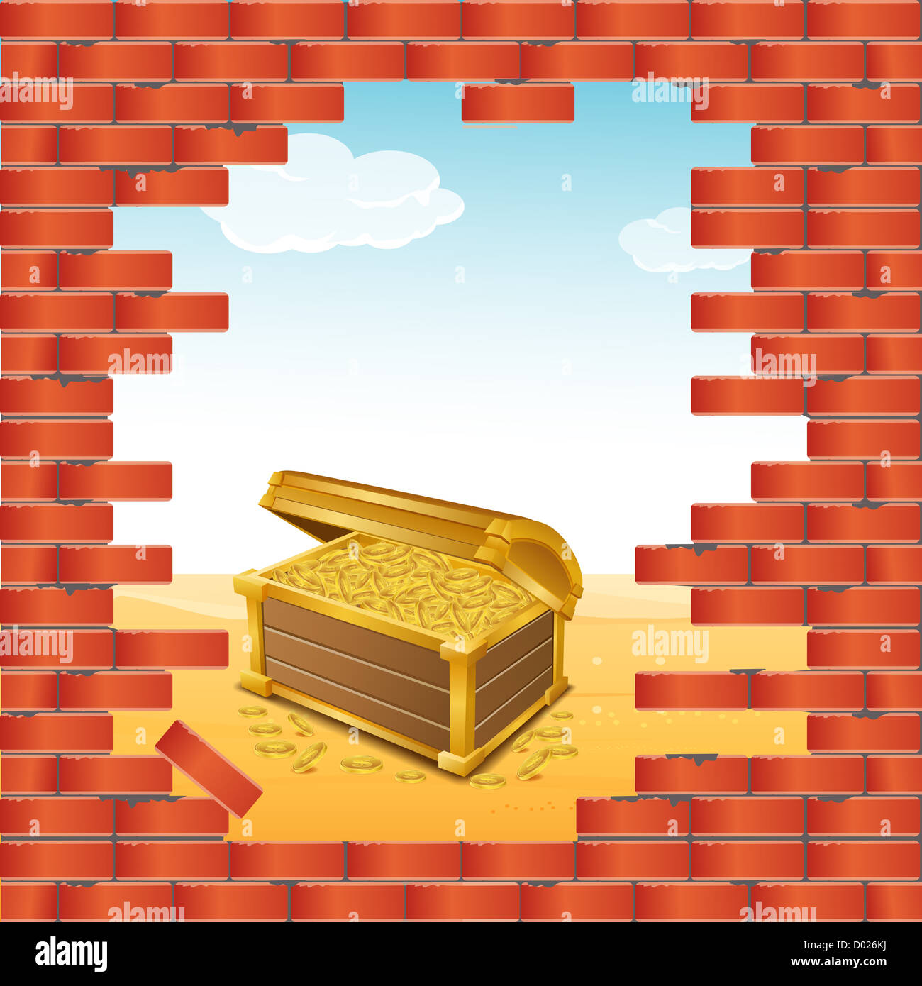 illustration of treasure chest with wall Stock Photo - Alamy