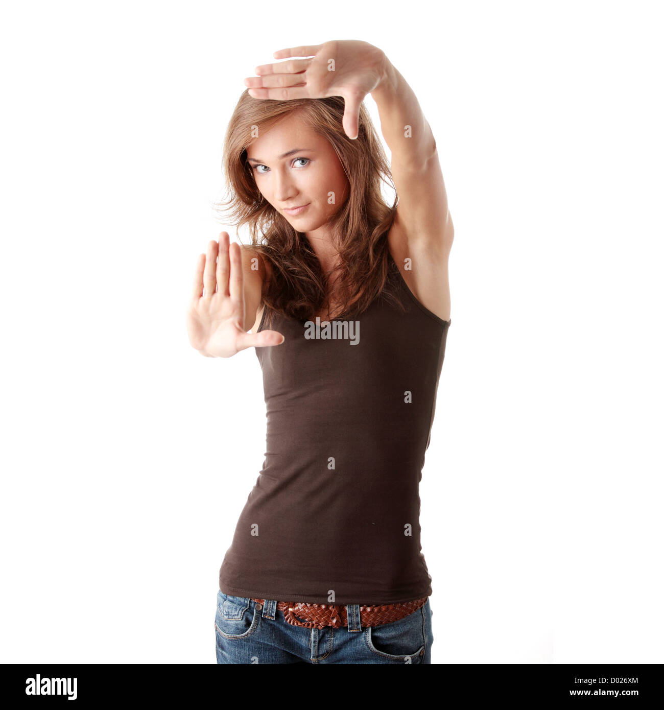 Woman making frame with her hands Stock Photo - Alamy