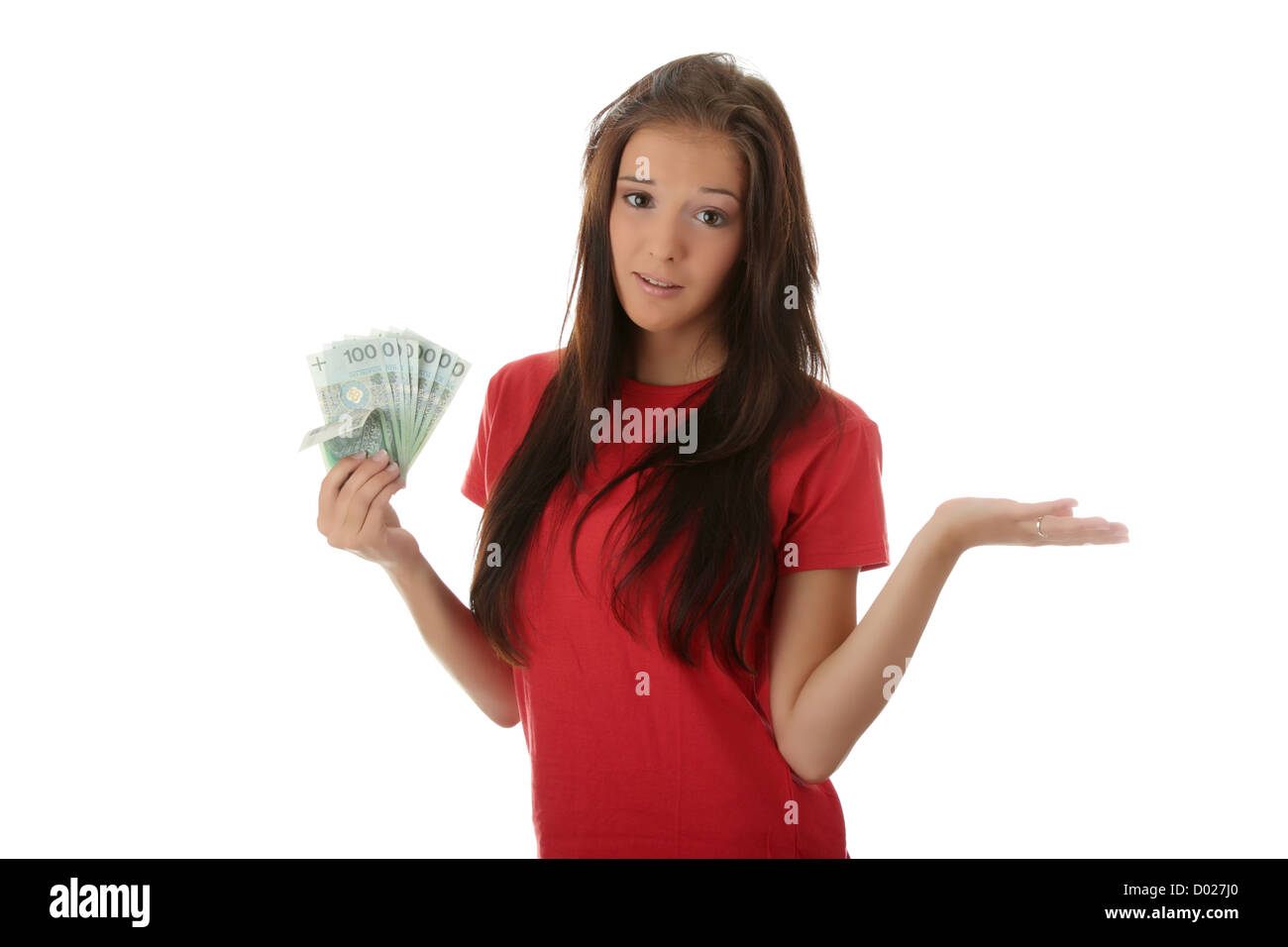 Young lady holding cash Stock Photo - Alamy