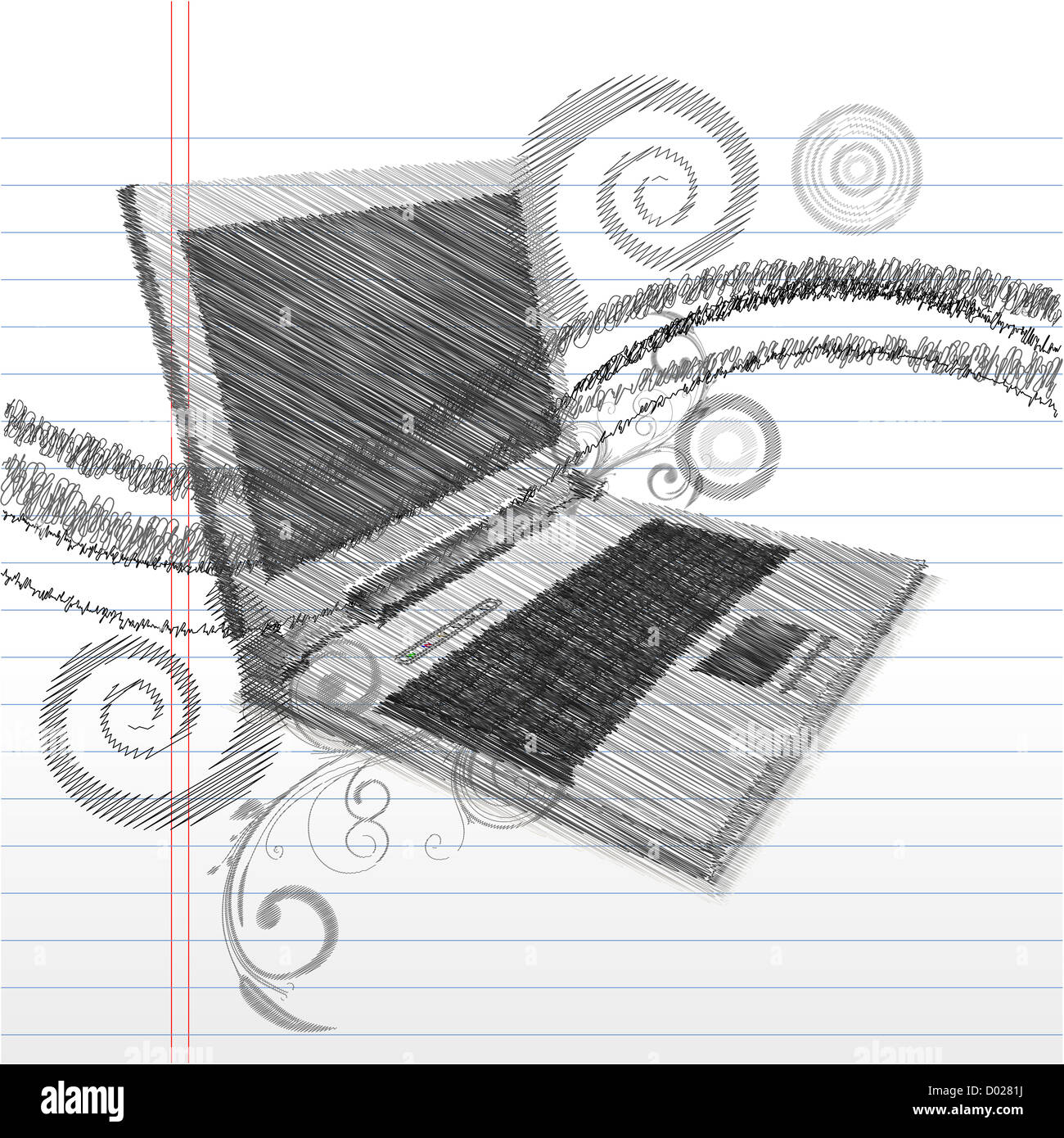 illustration of sketchy laptop on white background Stock Photo - Alamy