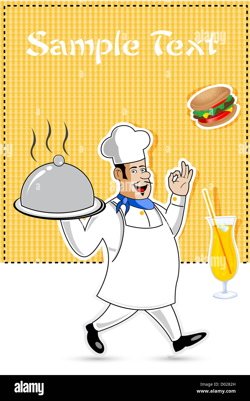 illustration of happy cook with food on abstract background Stock Photo ...