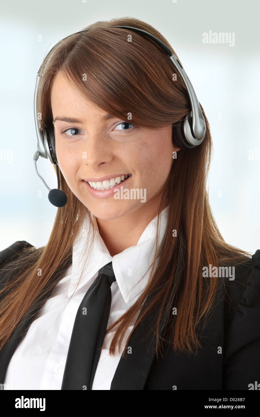 Beautiful Call Center Woman Stock Photo - Alamy