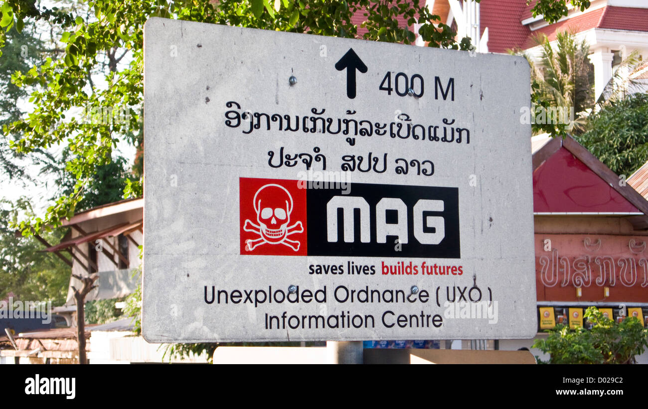 Unexploded ordnance information centre sign Vientiane Laos PDR Stock ...