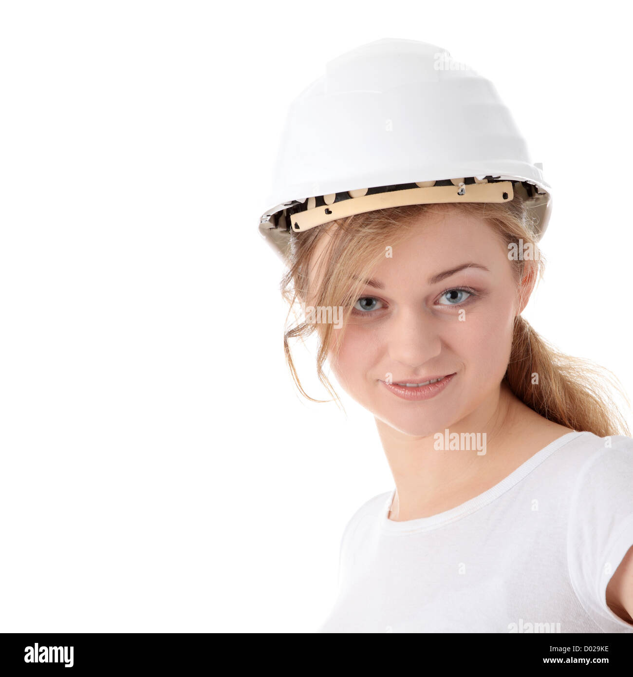 Engineer woman in white helmet Stock Photo - Alamy