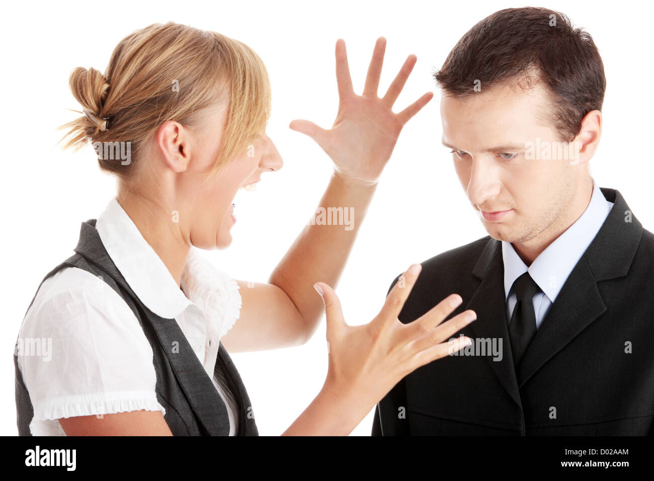 Work Colleagues arguing on white background Stock Photo - Alamy