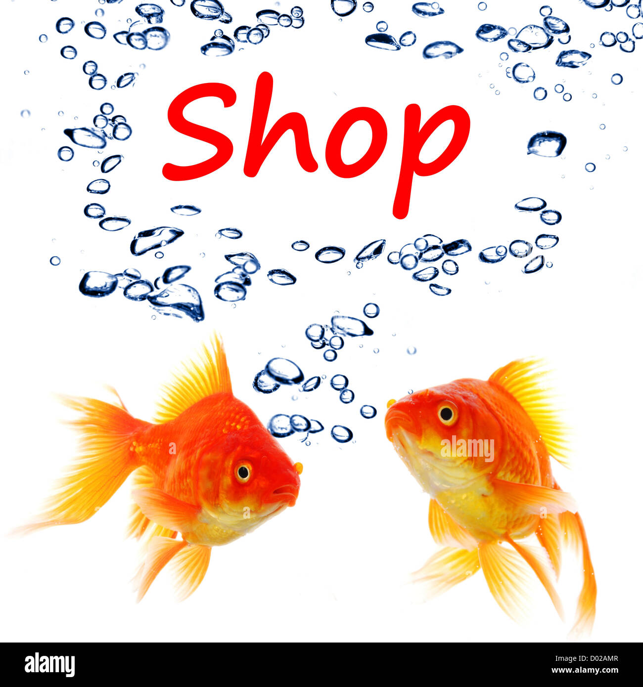 shopping or shop concept with word and goldfish Stock Photo - Alamy
