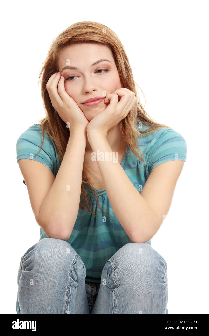 Young beautiful woman in depression, isolated on white Stock Photo - Alamy