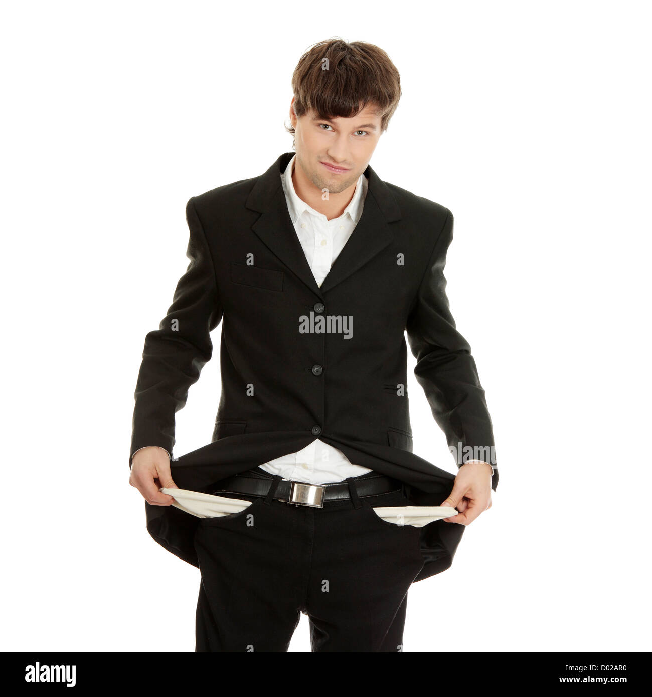 Sad and broke business man with empty pockets Stock Photo - Alamy