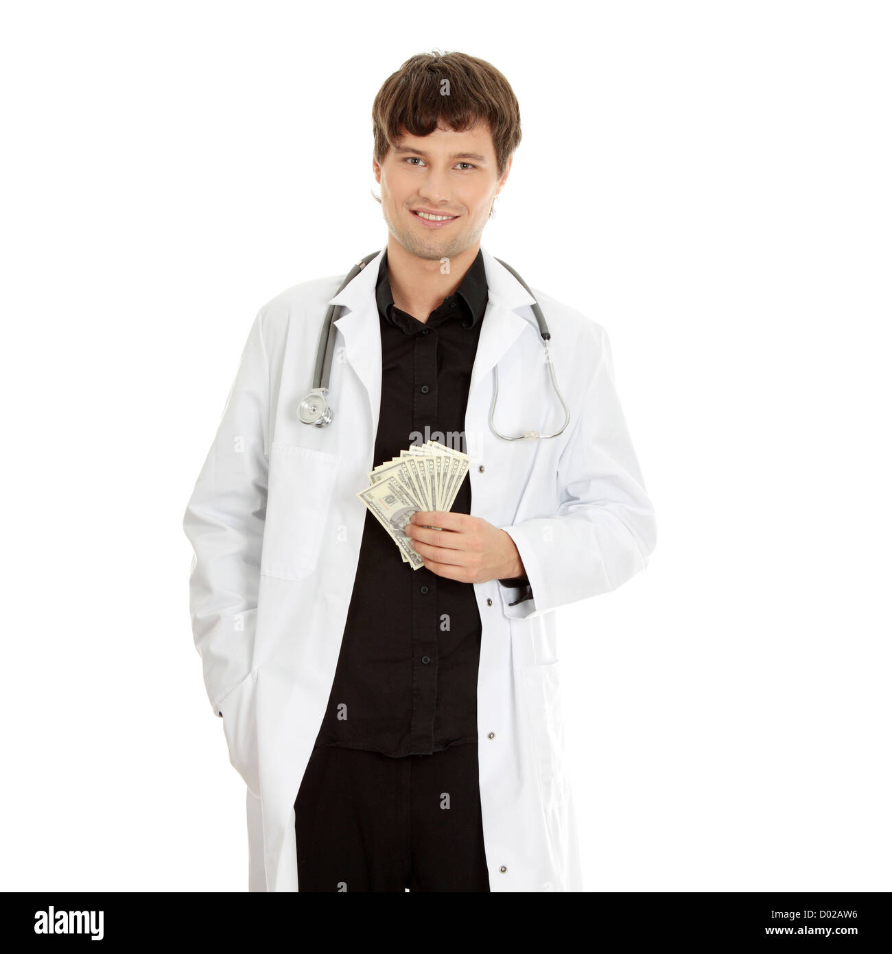 A handsome doctor with money. Isolated on white background Stock Photo ...