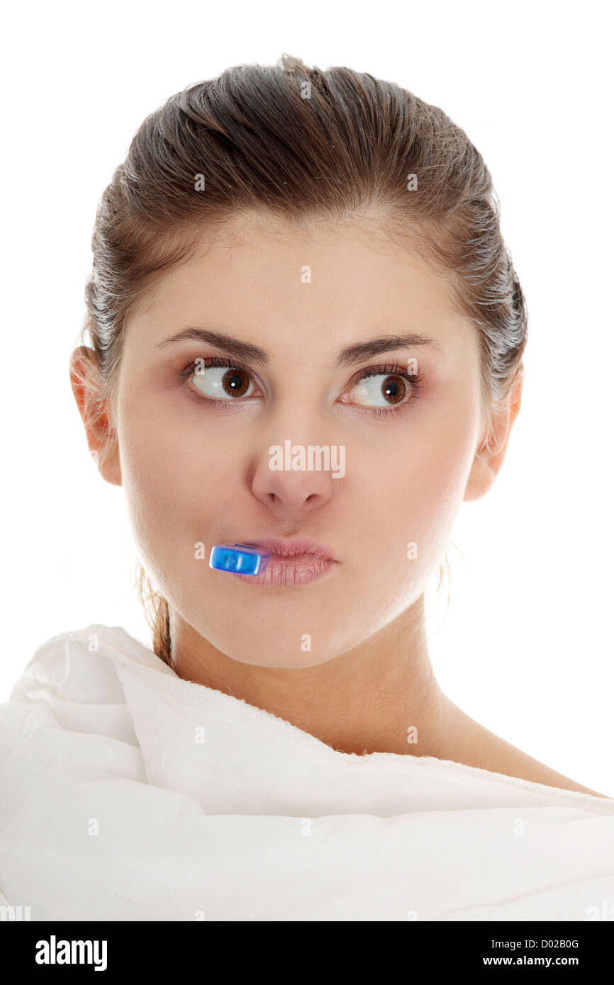 Young female having fever Stock Photo - Alamy