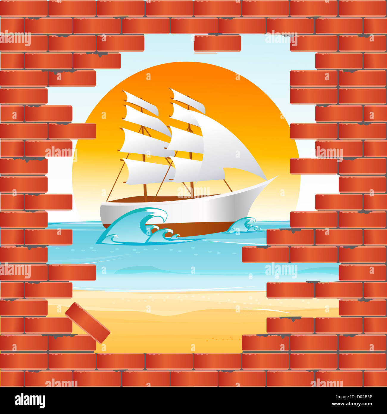 illustration of sea view from wall Stock Photo - Alamy