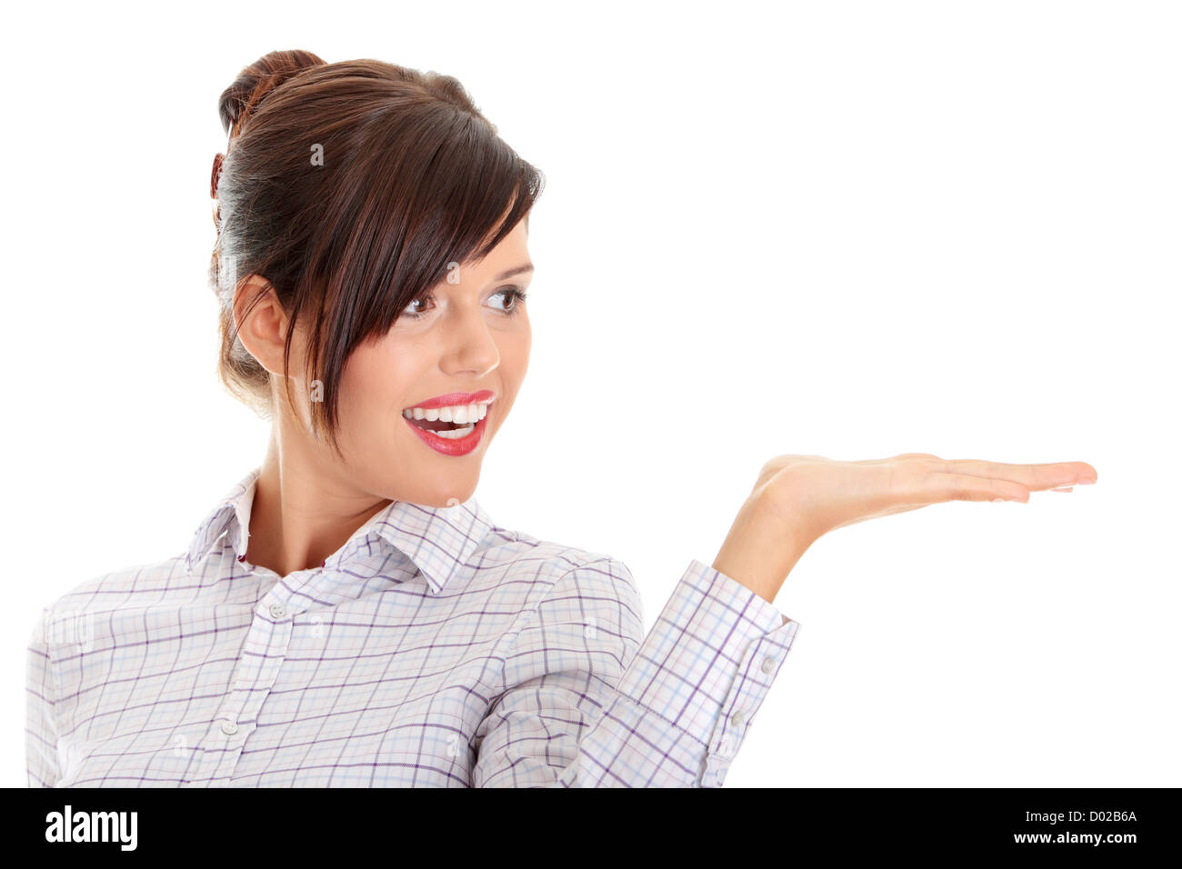 Businesswoman presenting something Stock Photo - Alamy