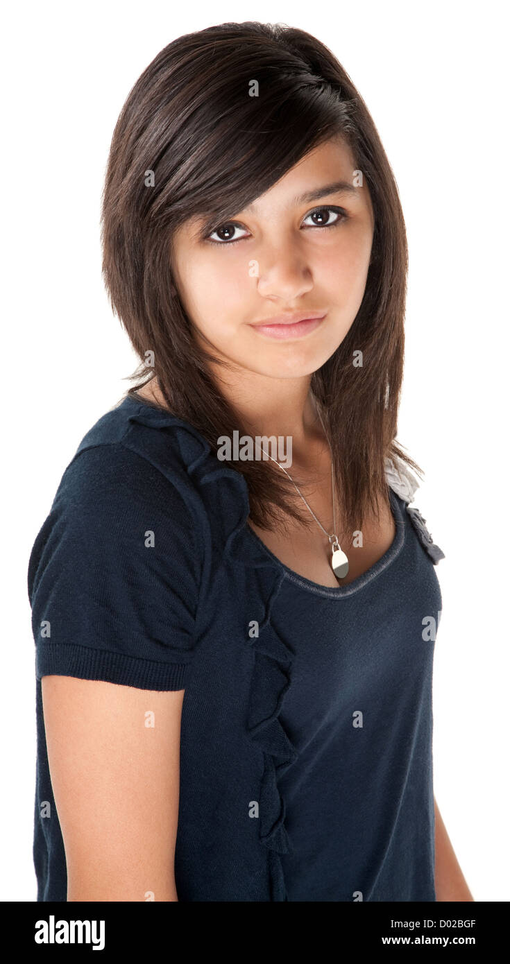 Cute hispanic teenage girl looking casual on white background Stock ...