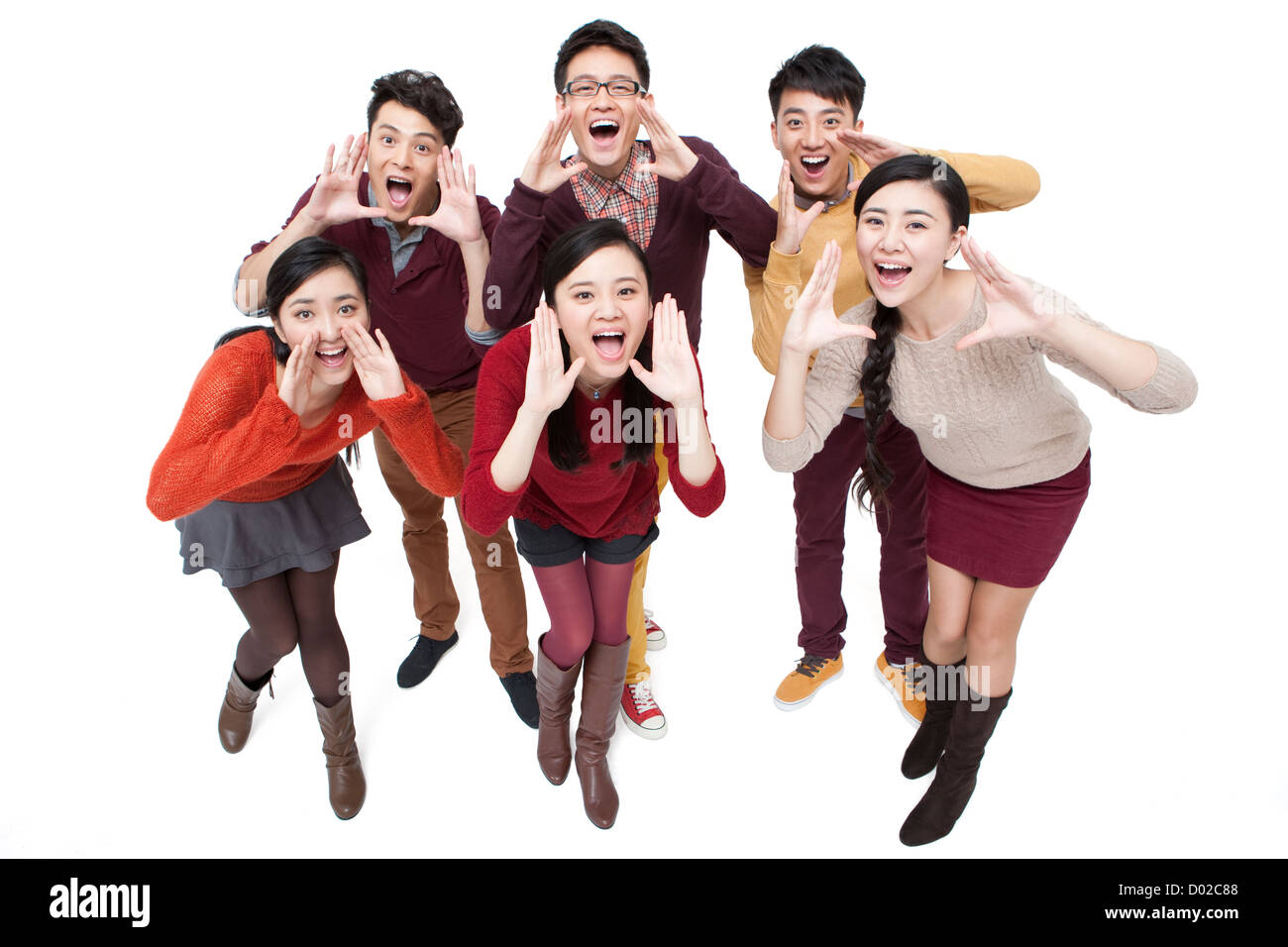 Excited Young People Shouting In Chinese New Year Stock Group Of Asian