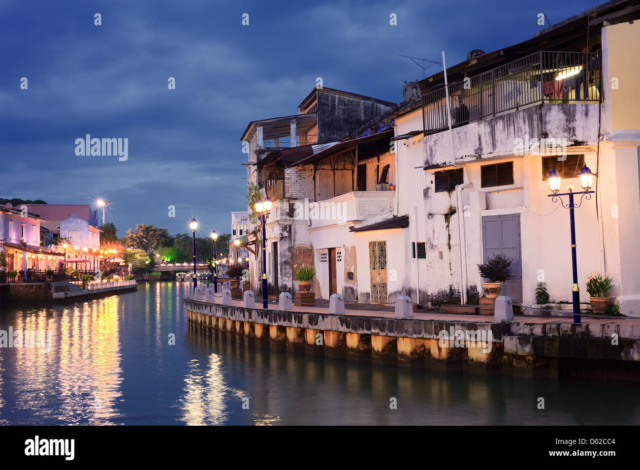 Malacca city night with house near river under blue sky in Malaysia ...