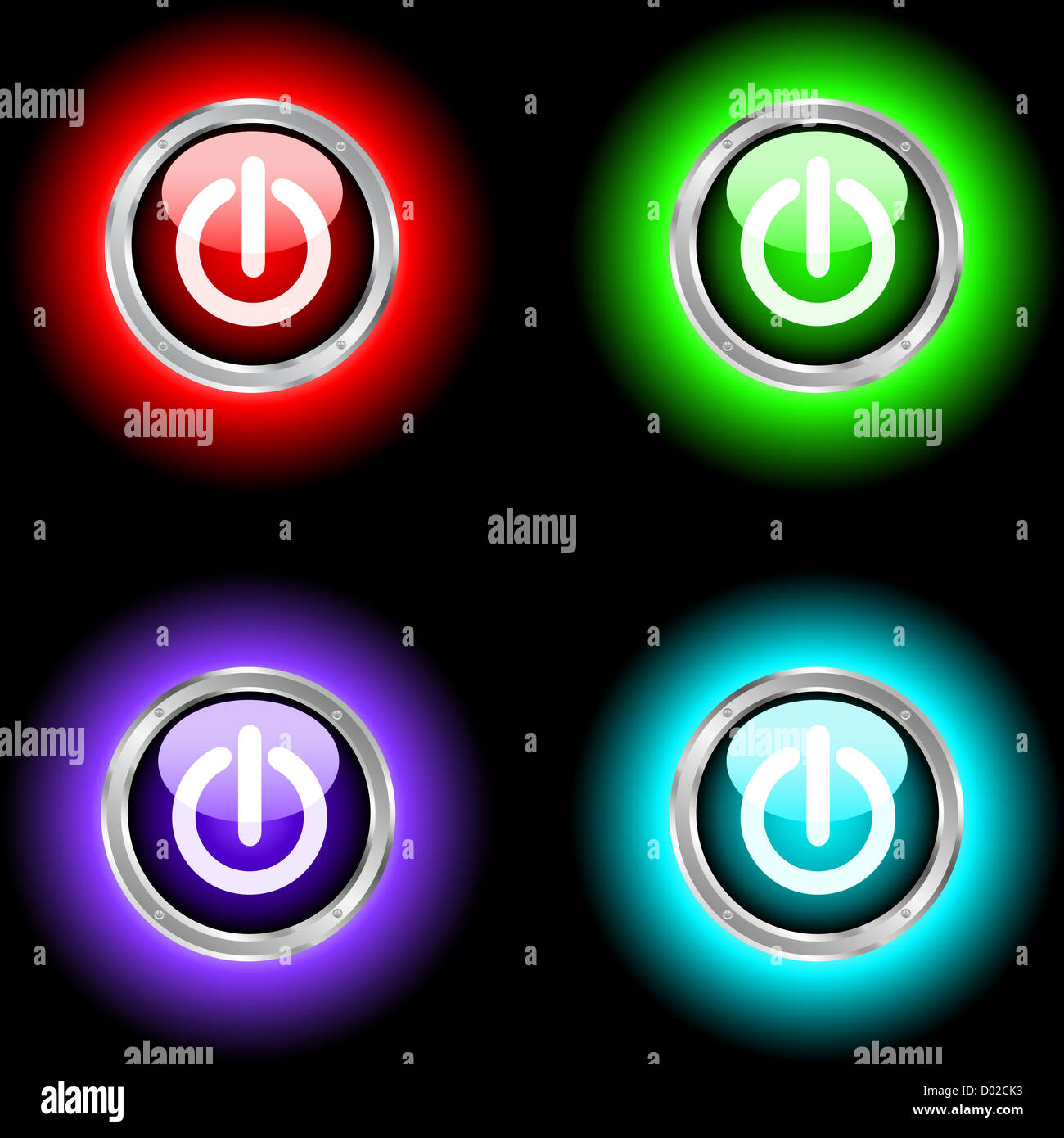 Glowing power buttons on black Stock Photo - Alamy