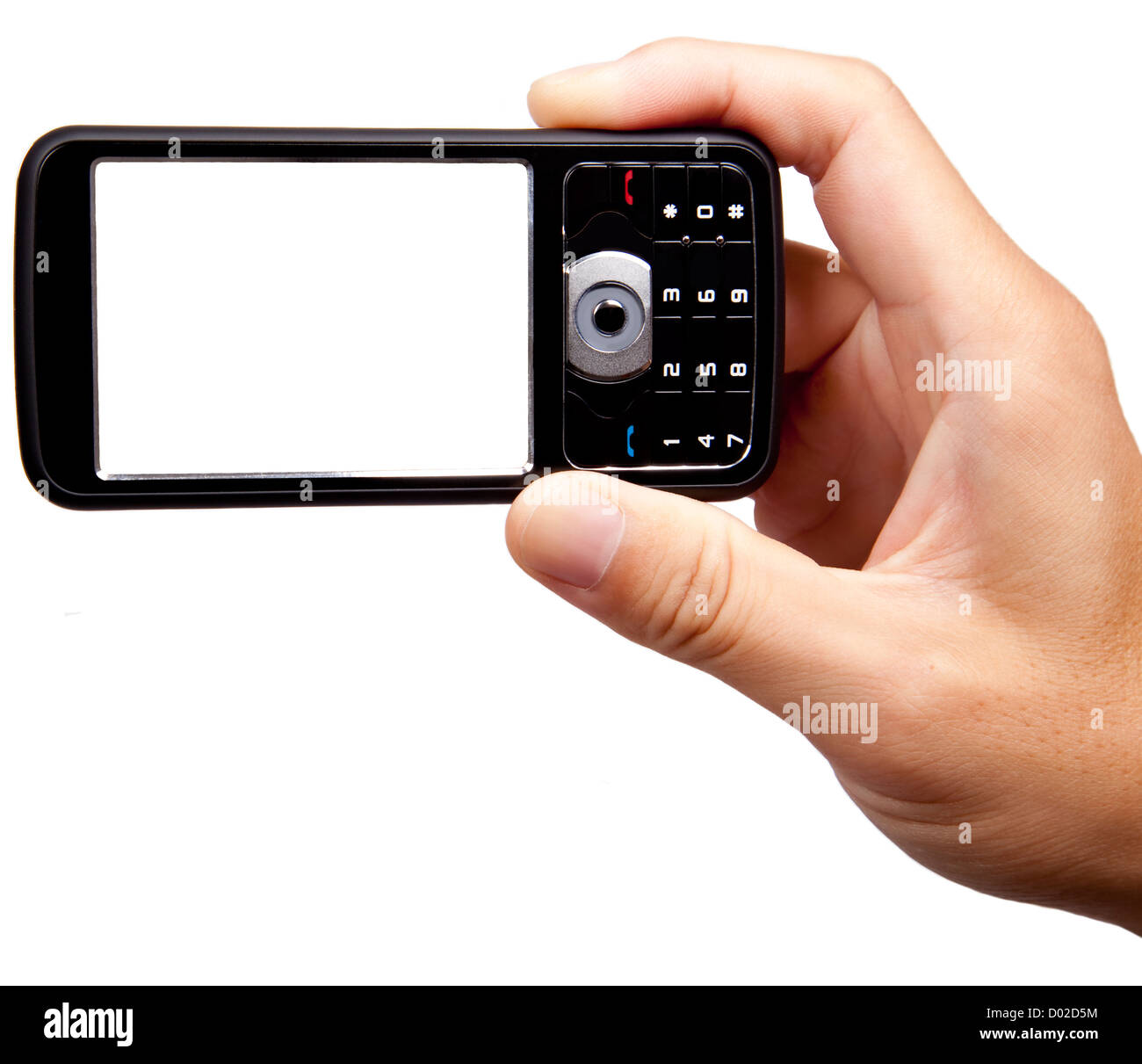 hand holding camera mobile phone isolated on white background Stock ...