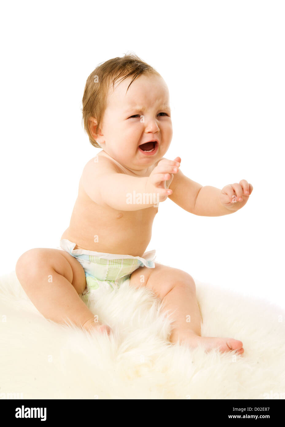 Crying baby girl asking for mother isolated on white Stock Photo - Alamy