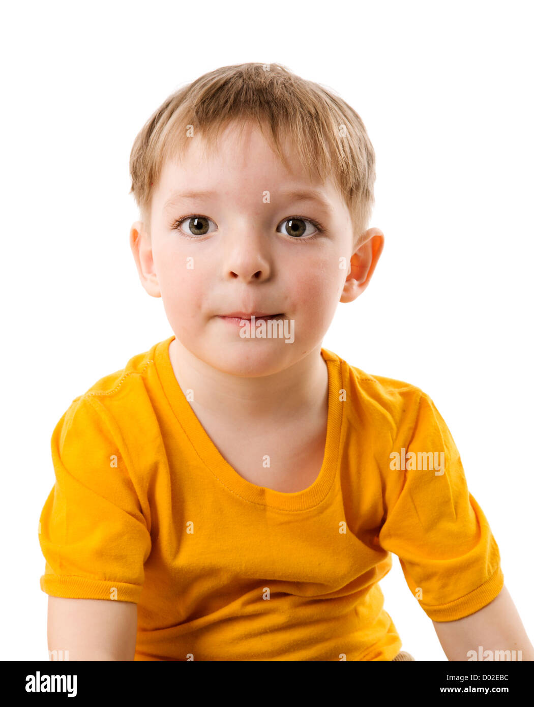 Boy portrait looking straight isolated on white Stock Photo - Alamy
