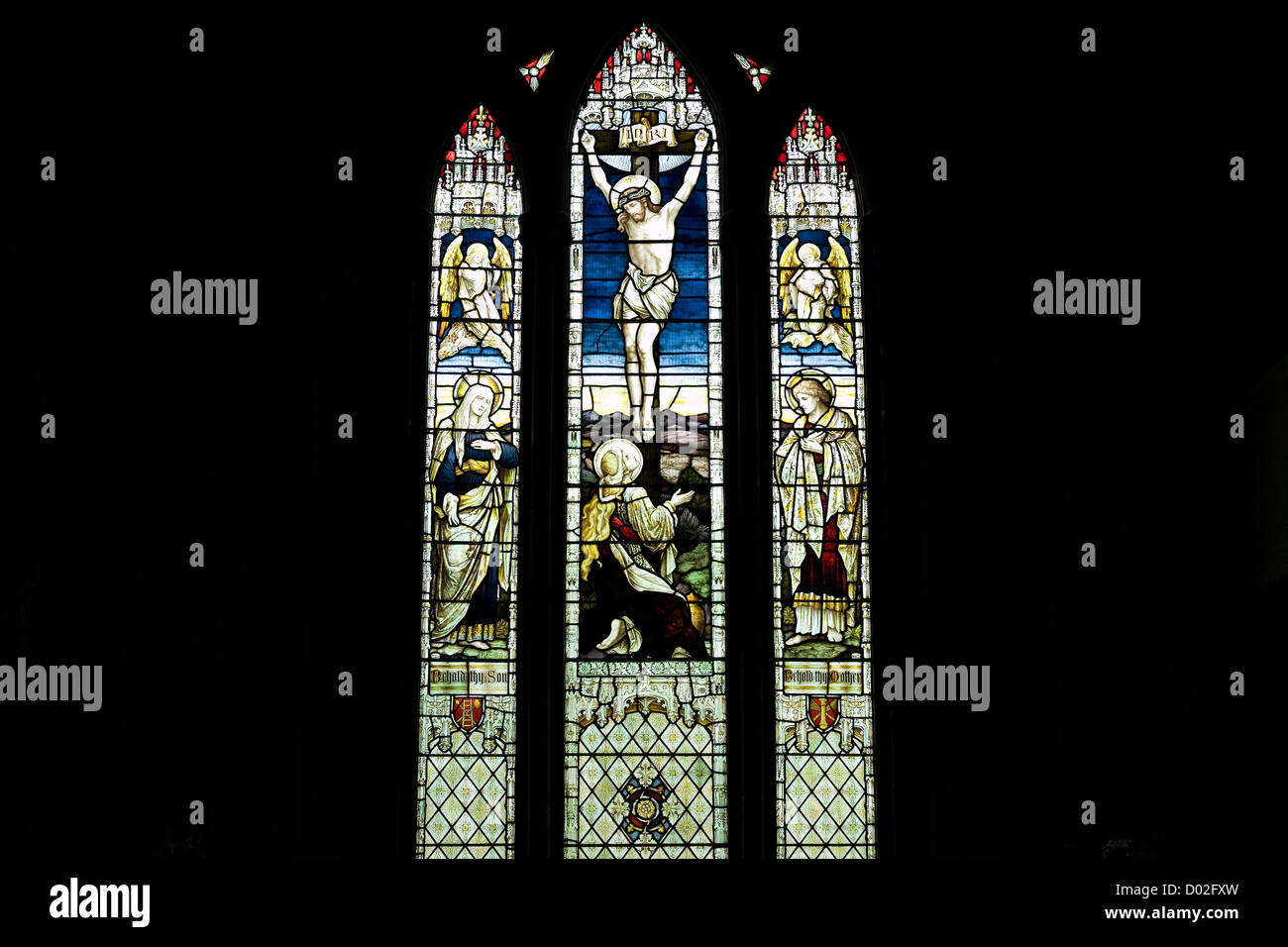 A stained glass window viewed from within an English church Stock Photo ...