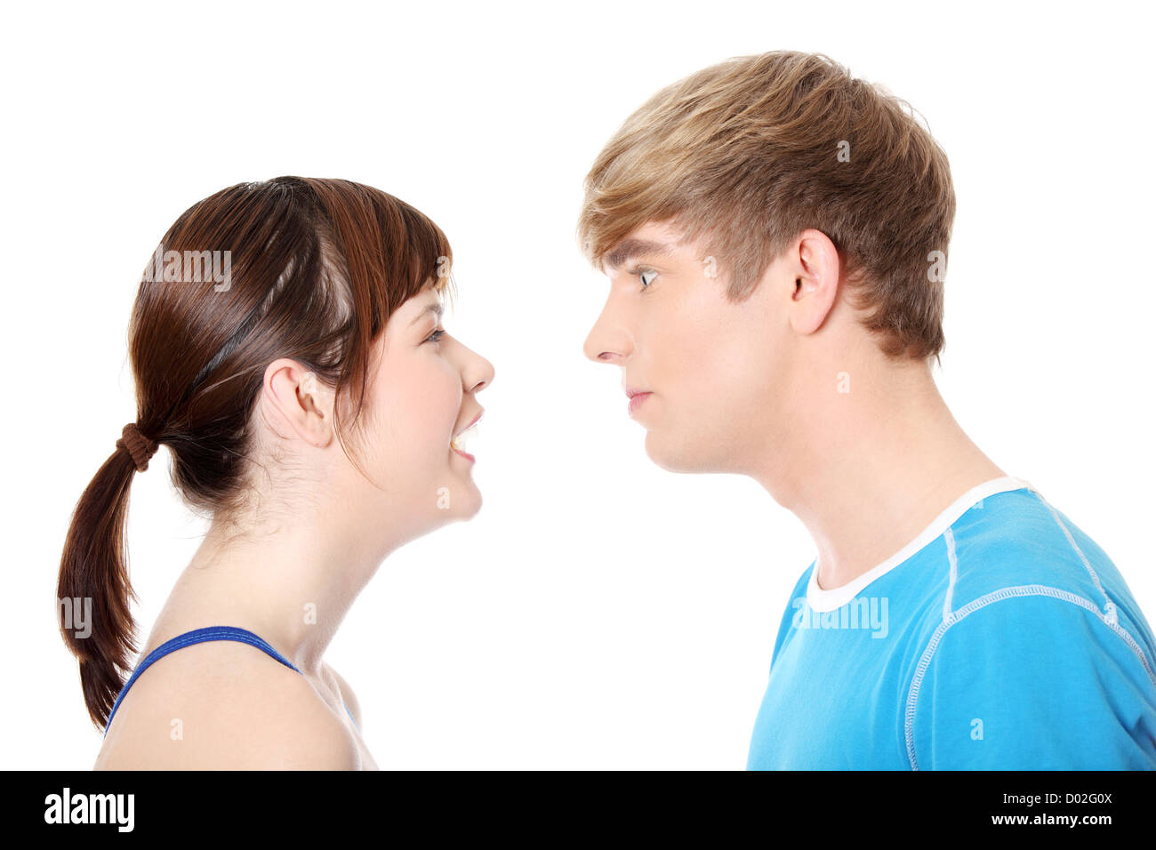 Young couple arguing, isolated on white Stock Photo - Alamy