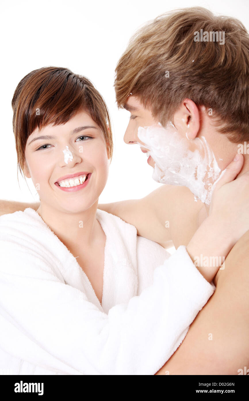 Young couple in bathroom Stock Photo - Alamy
