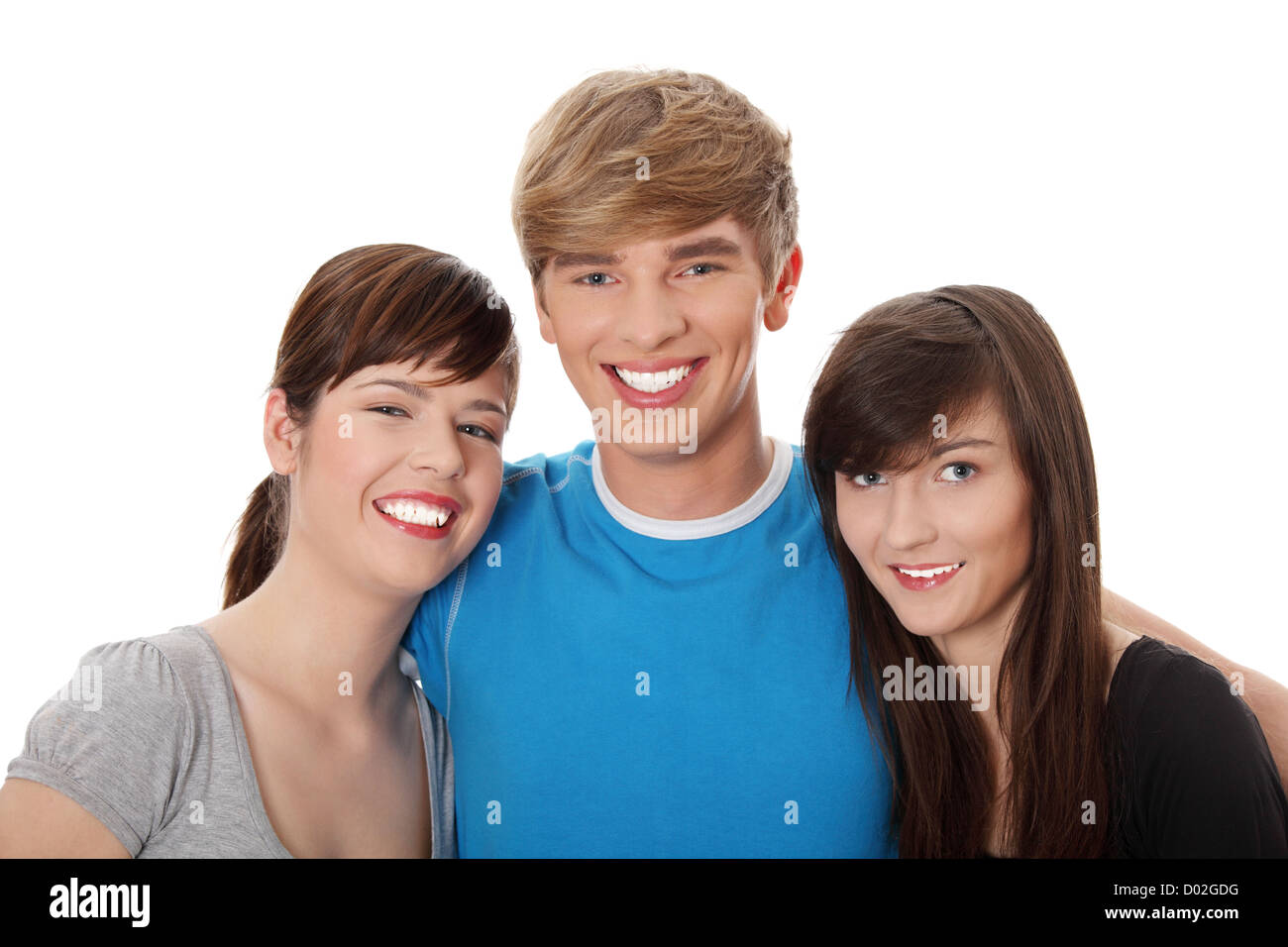 Young happy friends. Isolated on white background Stock Photo - Alamy