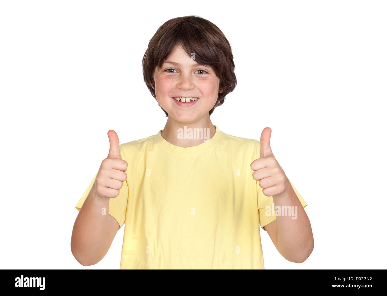 Funny portrait of freckled boy accepting isolated on white background ...