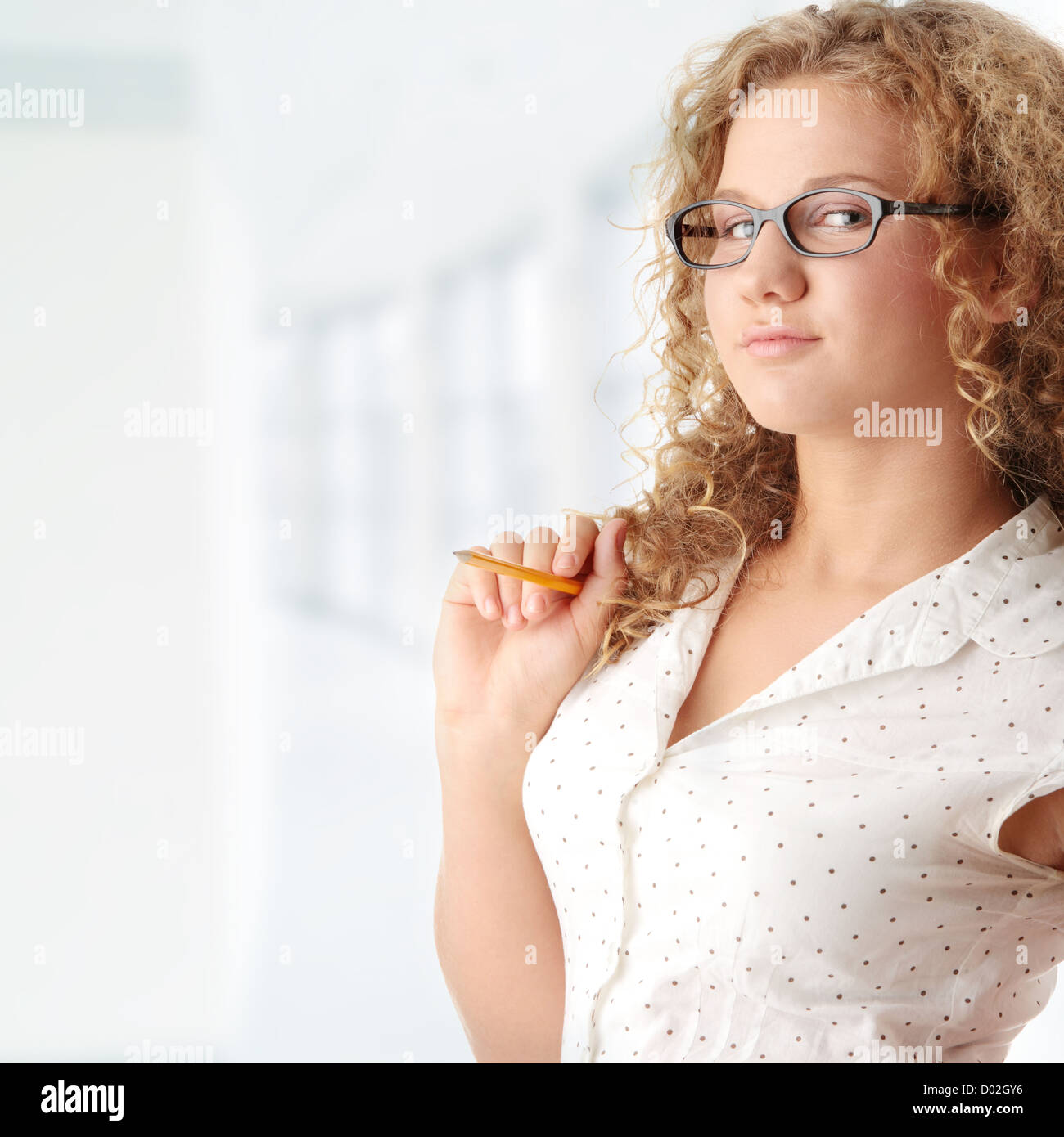 Beautiful corpulent caucasian student girl isolated on white background ...