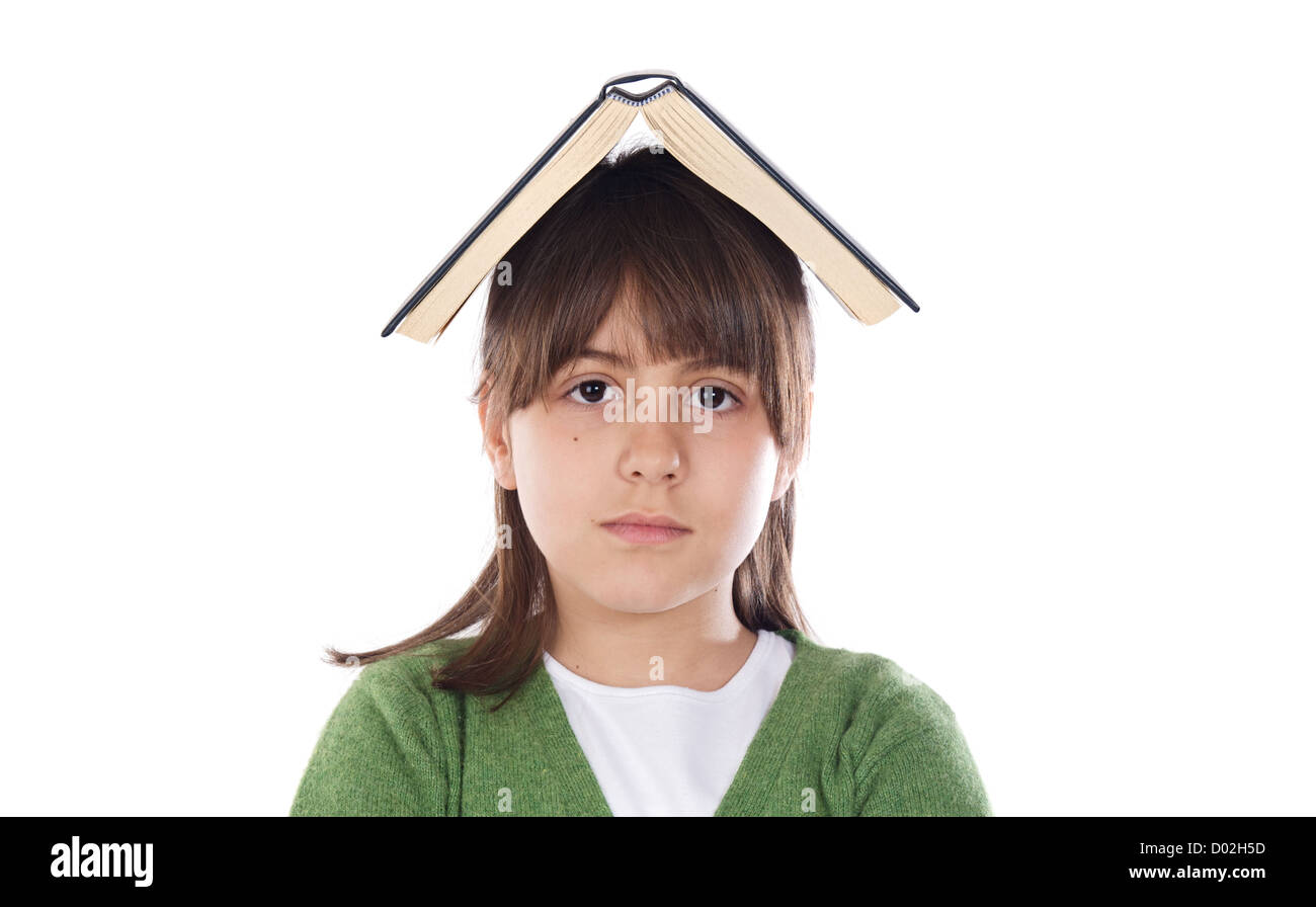 adorable girl student with books on the head Stock Photo - Alamy