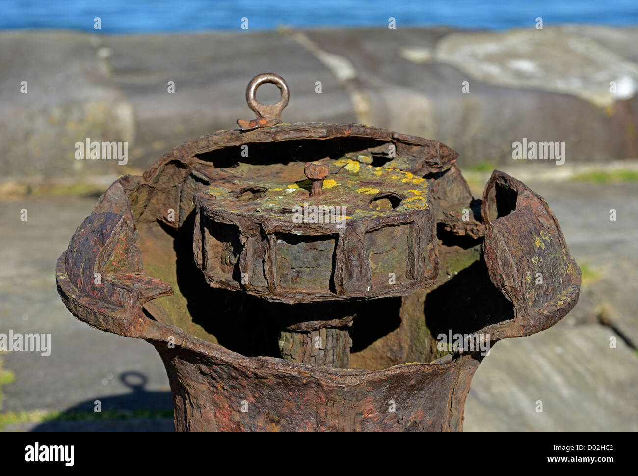 Detail of derelict, rusty, iron capstan. Fish Harbour, Whitehaven ...